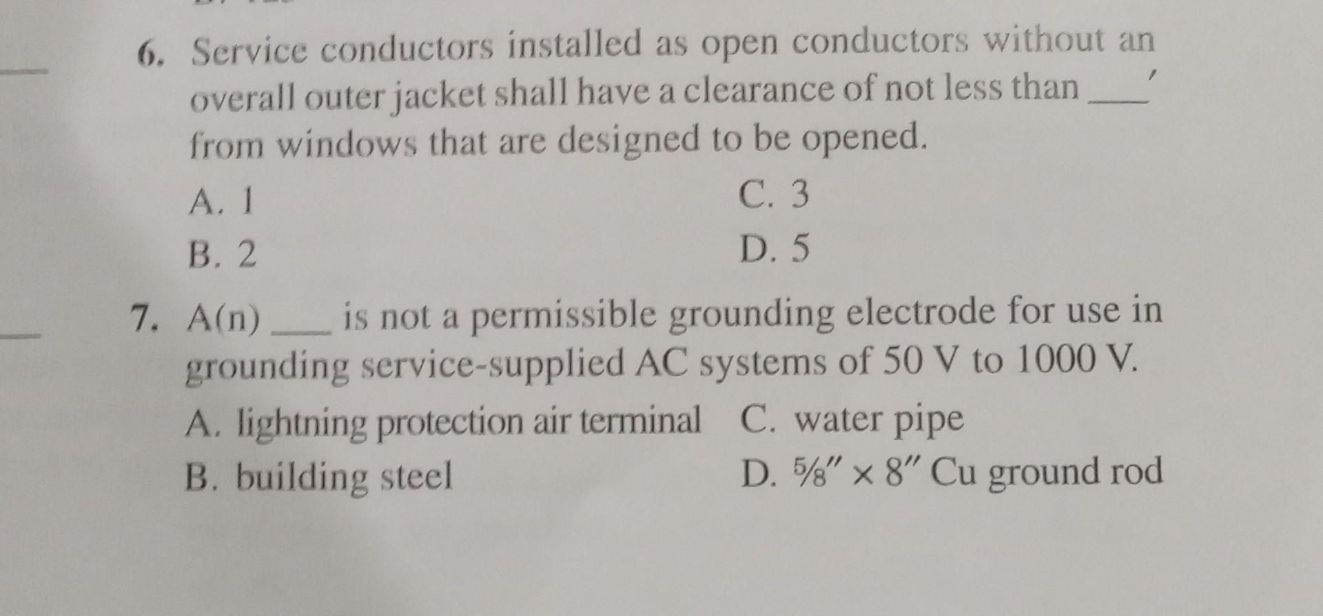 Solved 6. Service conductors installed as open conductors | Chegg.com