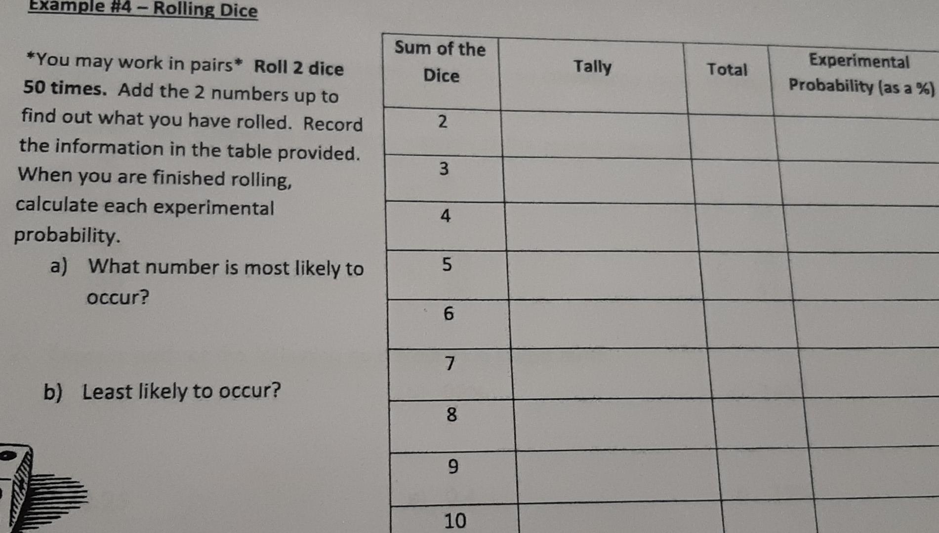 Solved Example #4 - Rolling Dice - Sum of the Dice Tally | Chegg.com