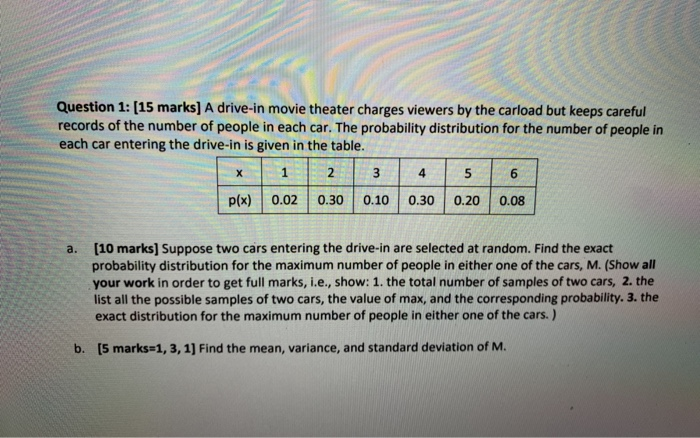 Solved Question 1: (15 marks] A drive-in movie theater | Chegg.com