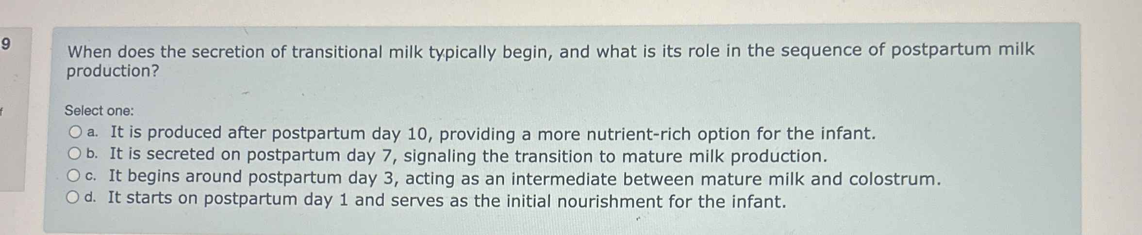 Solved When does the secretion of transitional milk | Chegg.com