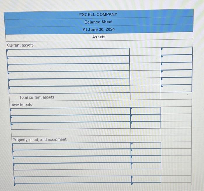 Solved EXCELL COMPANY Balance Sheet At June 30, 2024 Assets | Chegg.com