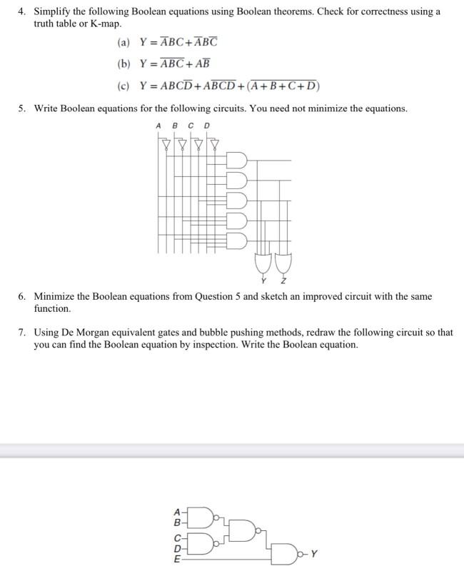 Solved 4. Simplify the following Boolean equations using | Chegg.com