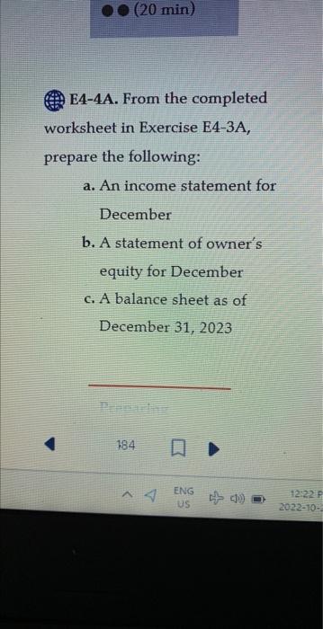 Solved E4-4A.From the completed worksheet in Exercise | Chegg.com