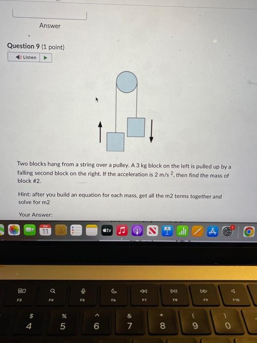 Solved Question 9 (1 point) Two blocks hang from a string | Chegg.com
