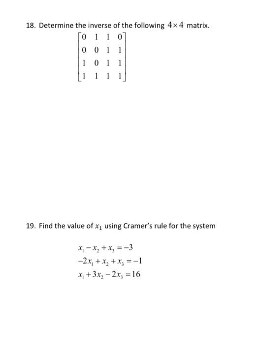 Solved 18. Determine the inverse of the following 4x4 | Chegg.com