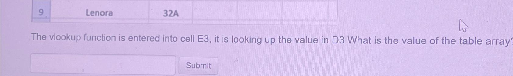 Solved Lenora32AThe vlookup function is entered into cell | Chegg.com