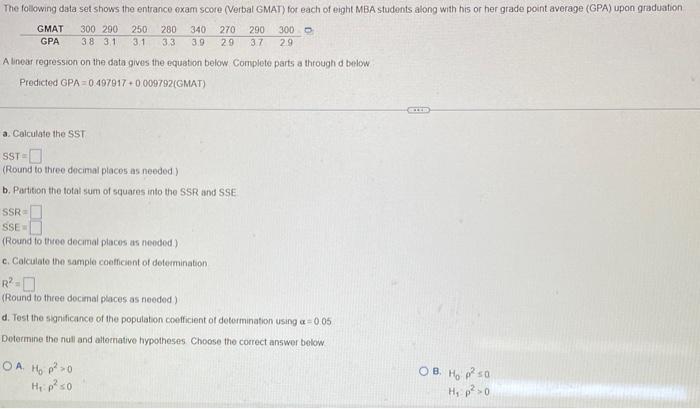 Solved The following data set shows the entrance exam score | Chegg.com