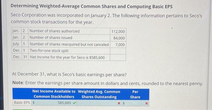 Solved Determining Weighted-Average Common Shares and | Chegg.com