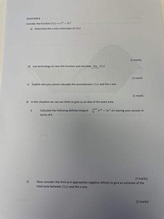 Solved QUESTIONS Consider the function () -- 3e" a) | Chegg.com