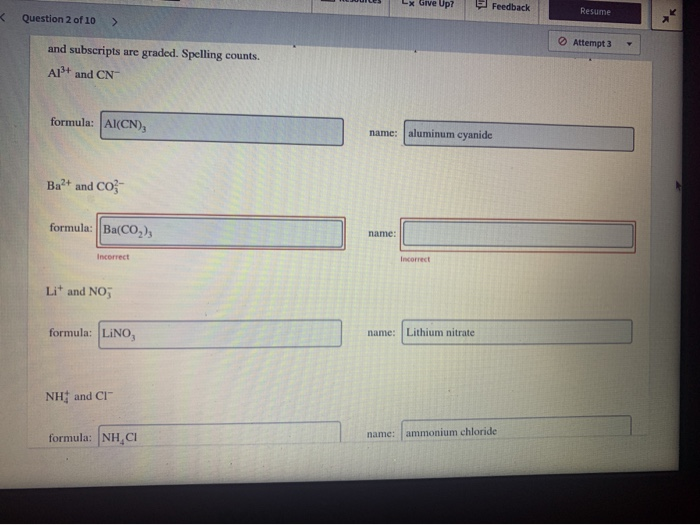Solved Lx Give Up? Feedback Resume y Question 2 of 10 > | Chegg.com