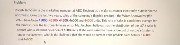 Solved Problem: Mariah Jacobsen is the marketing manager at | Chegg.com