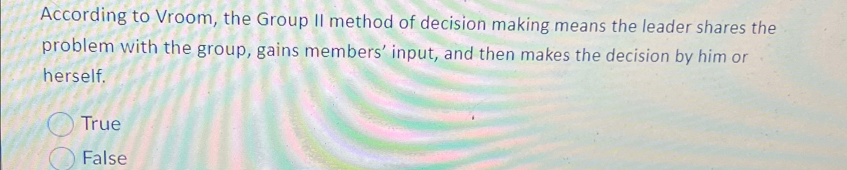 Solved According to Vroom, the Group II method of decision | Chegg.com