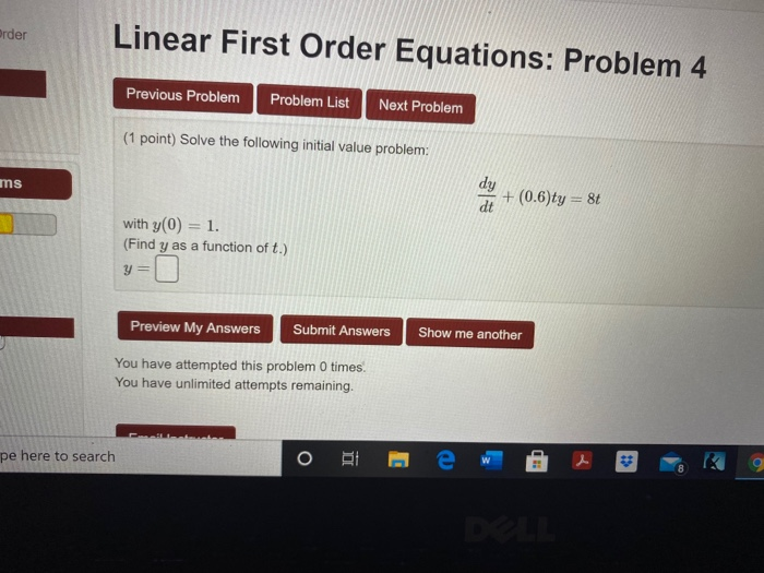 Solved Order Linear First Order Equations: Problem 4 | Chegg.com