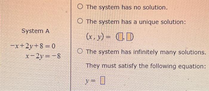 Solved The system has no solution. The system has a unique | Chegg.com