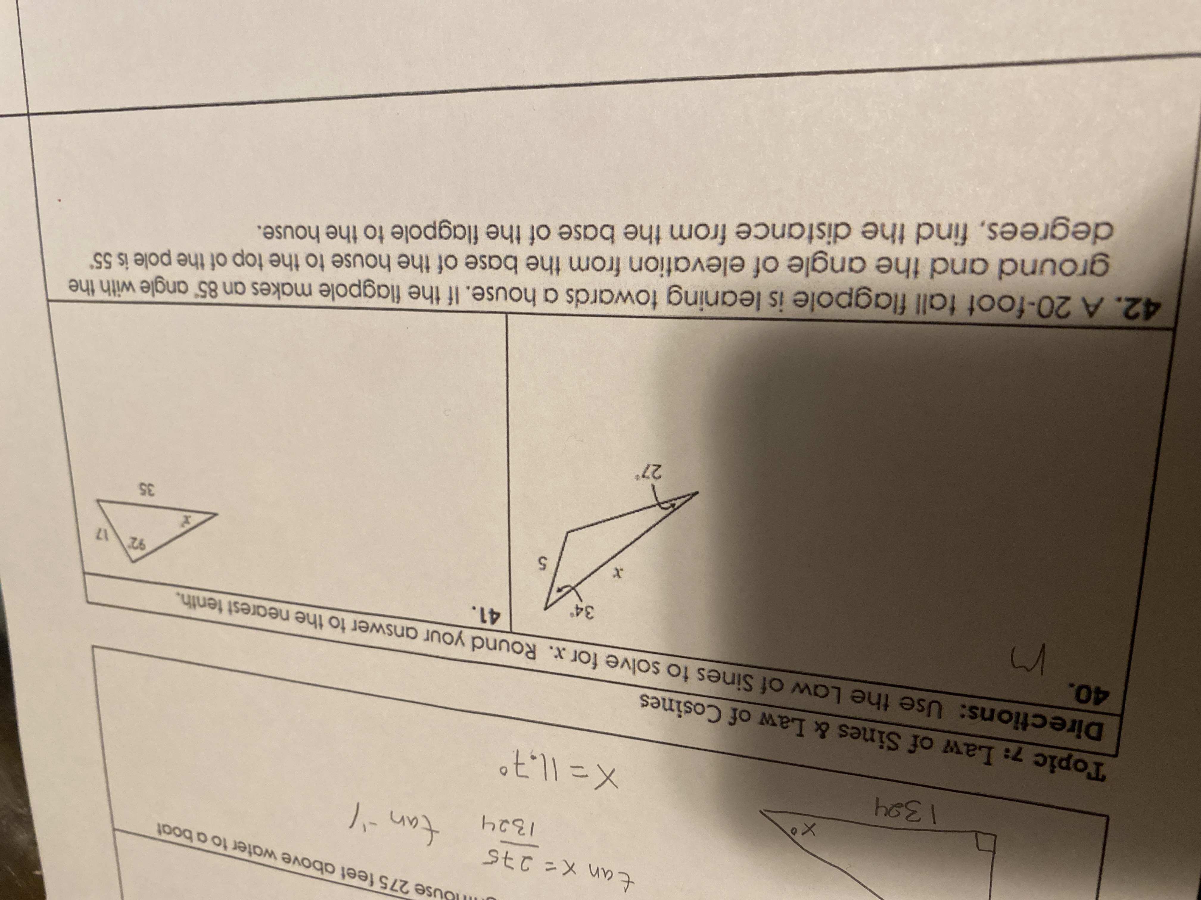 Solved se 275 ﻿feet above water to ﻿aboat x=11.7°Topic 7: | Chegg.com