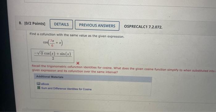 Solved Find a cofunction with the same value as the given | Chegg.com