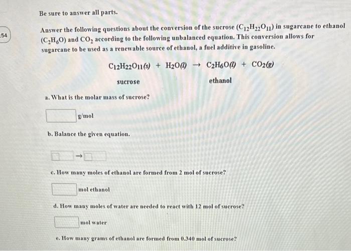 Solved Be sure to answer all parts. Answer the following | Chegg.com