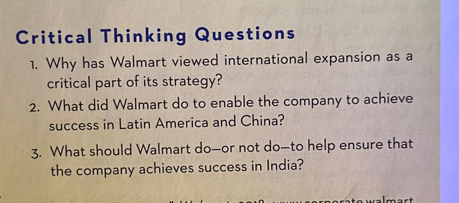 Solved Critical Thinking QuestionsWhy has Walmart viewed | Chegg.com
