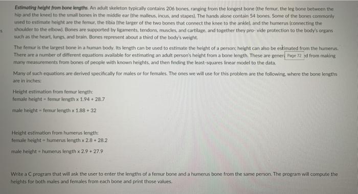 Solved Estimating height from bone lengths. An adult | Chegg.com