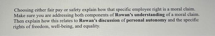 Solved Choosing either fair pay or safety explain how that | Chegg.com