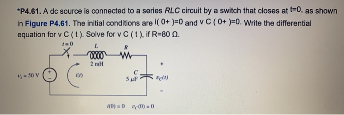 Solved *P4.61. A dc source is connected to a series RLC | Chegg.com