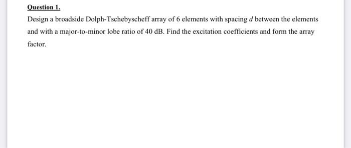 Solved Question 1. Design a broadside Dolph-Tschebyscheff | Chegg.com