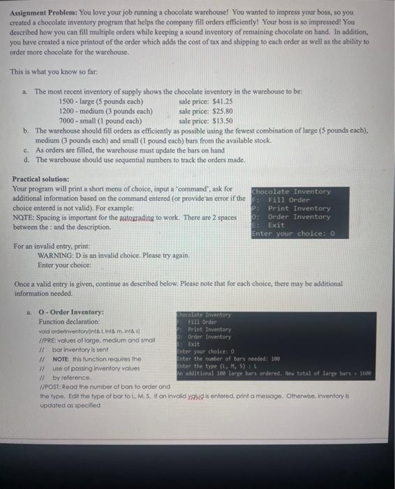 Solved Assignment Problem: You love your job running a | Chegg.com