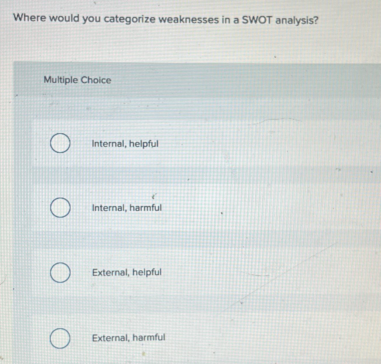 Solved Where would you categorize weaknesses in a SWOT | Chegg.com