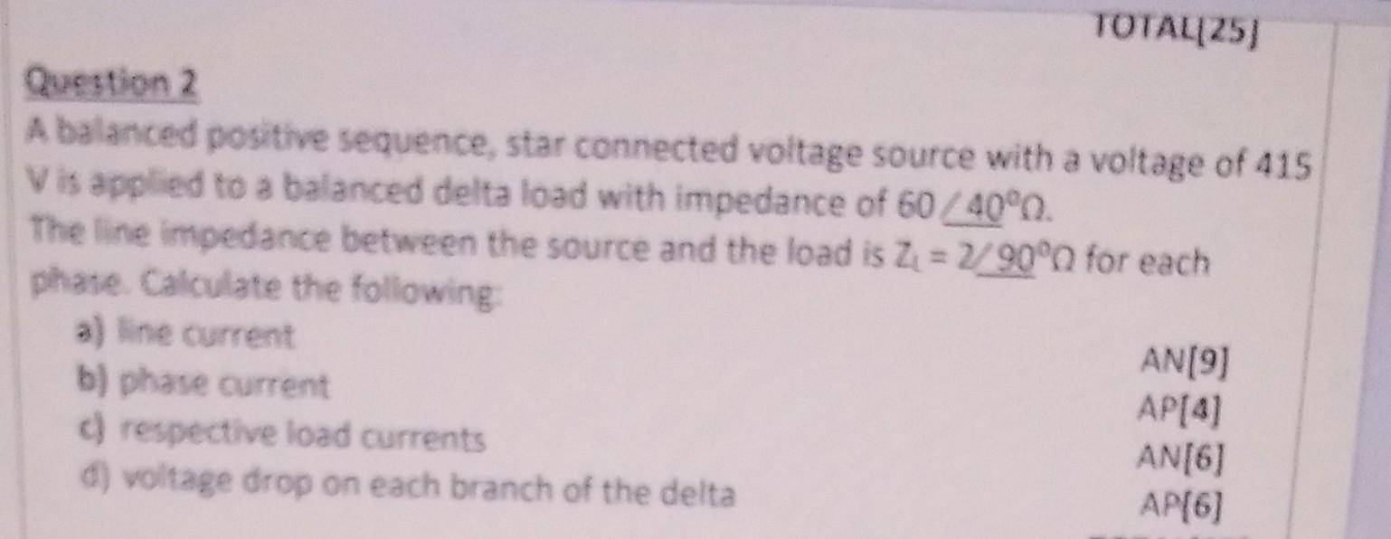 Solved Question 2 A balanced positive sequence, star | Chegg.com