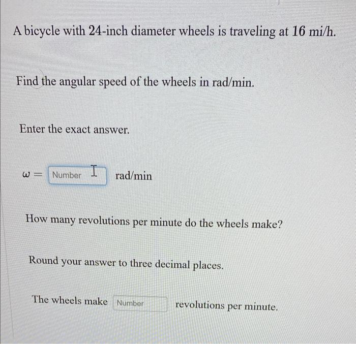 Solved A bicycle with 24 -inch diameter wheels is traveling | Chegg.com