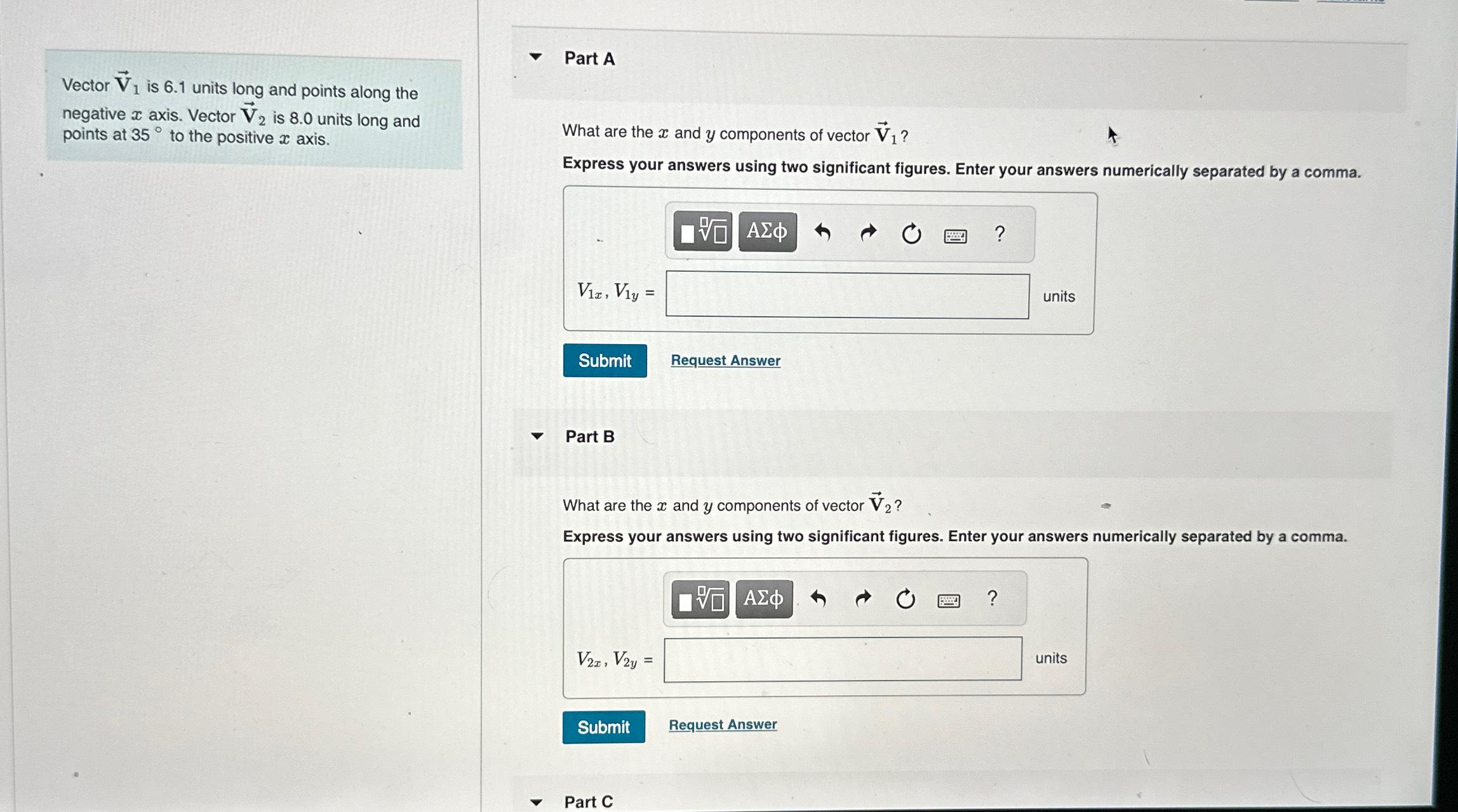 Solved Vector vec(V)1 ﻿is 6.1 ﻿units long and points along | Chegg.com