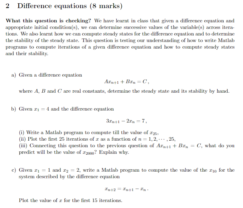 Solved 2 ﻿Difference equations (8 ﻿marks)What this question | Chegg.com
