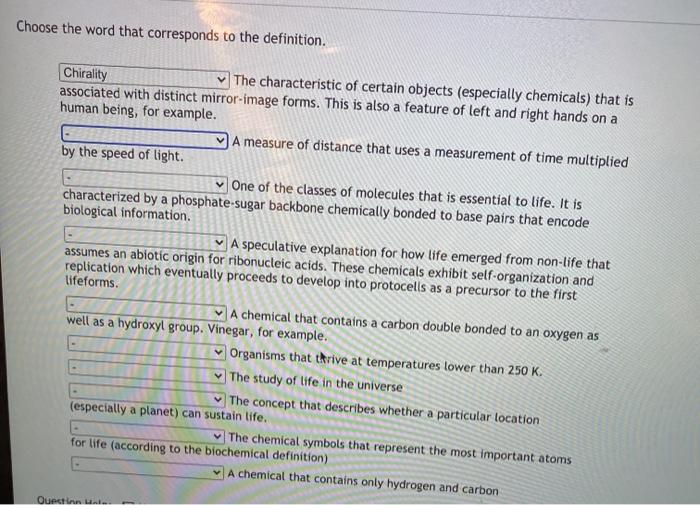 Solved Choose the word that corresponds to the definition. | Chegg.com