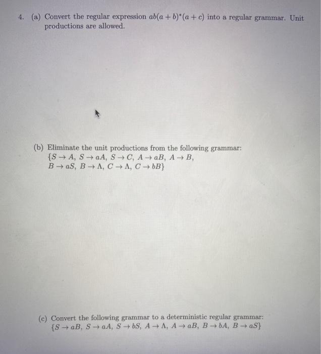 Solved 4. (a) Convert the regular expression ab(a + b)(a + | Chegg.com