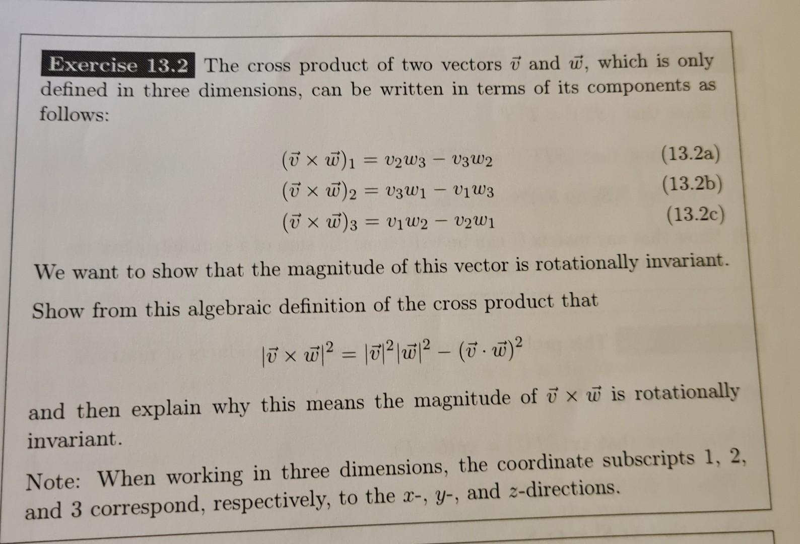 Solved Exercise 13.2 The cross product of two vectors v and | Chegg.com