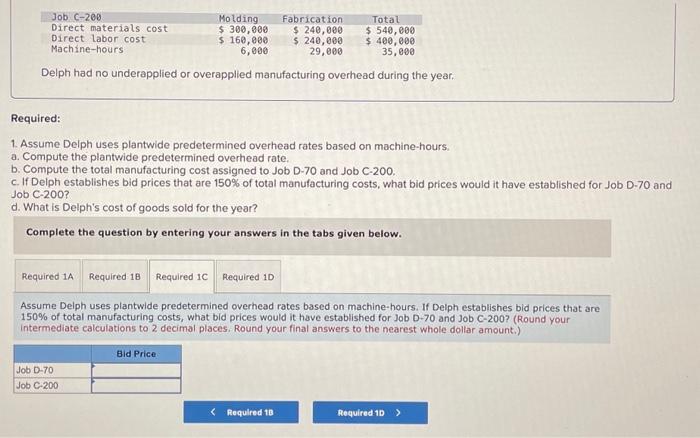 Solved Delph had no underapplied or overapplied | Chegg.com
