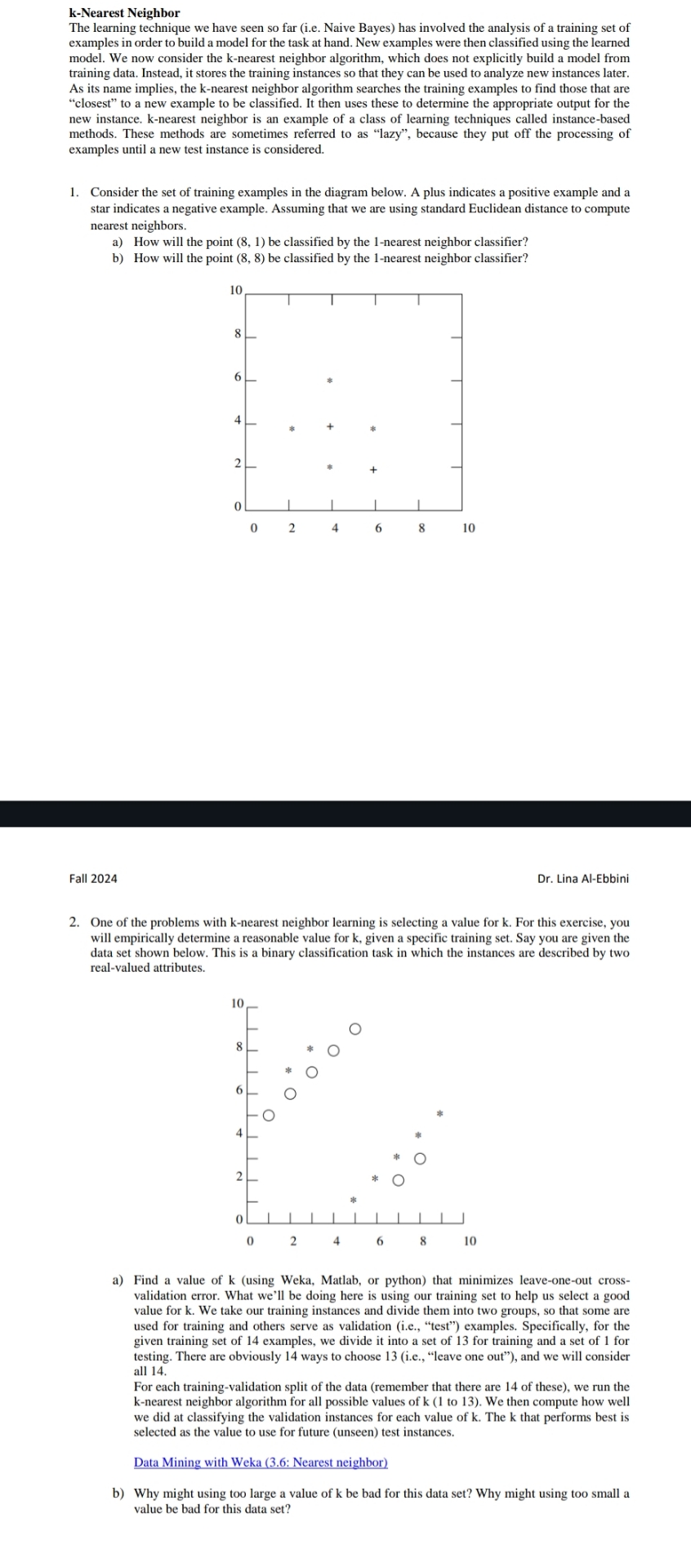 k-Nearest NeighborThe learning technique we have seen | Chegg.com