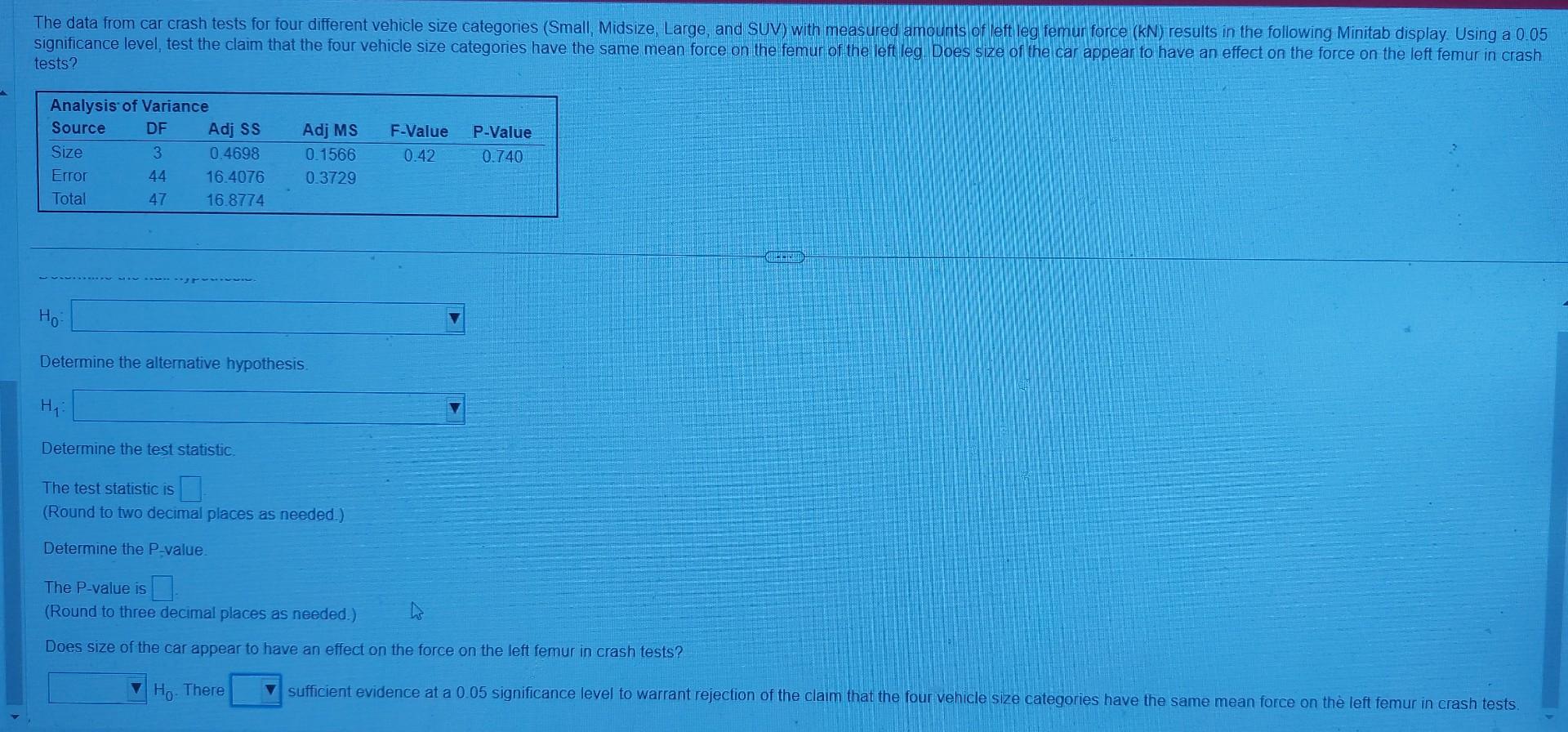 Solved The data from car crash tests for four different | Chegg.com