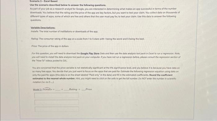 Solved Scenario 3 - Excel Based Use the scenario described | Chegg.com