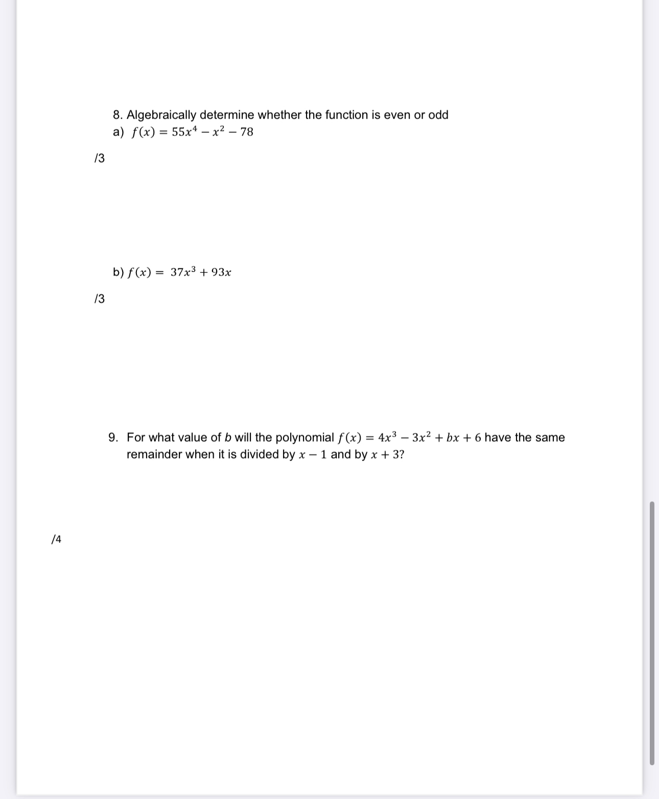 Algebraically determine whether the function is even | Chegg.com