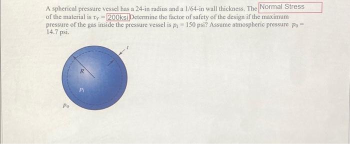 Solved A spherical pressure vessel has a 24-in radius and a | Chegg.com