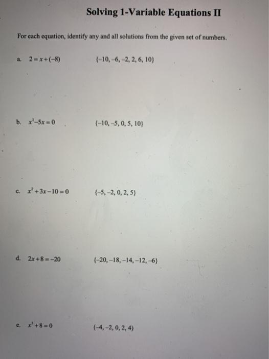 Solved Solving 1-Variable Equations II For each equation, | Chegg.com