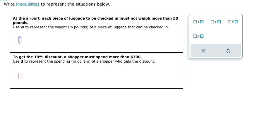 Solved Write inequalities to represent the situations | Chegg.com