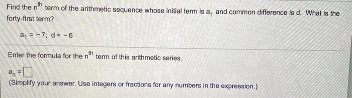 Solved Find then term of the arithmetic sequence whose | Chegg.com