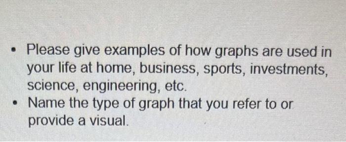 Solved - Please give examples of how graphs are used in your | Chegg.com