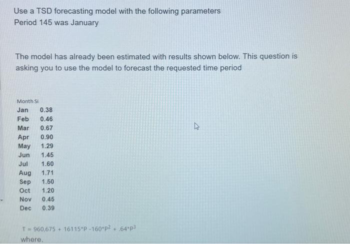Solved Use a TSD forecasting model with the following | Chegg.com