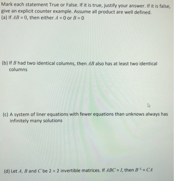 Solved Mark each statement True or False. If it is true, | Chegg.com