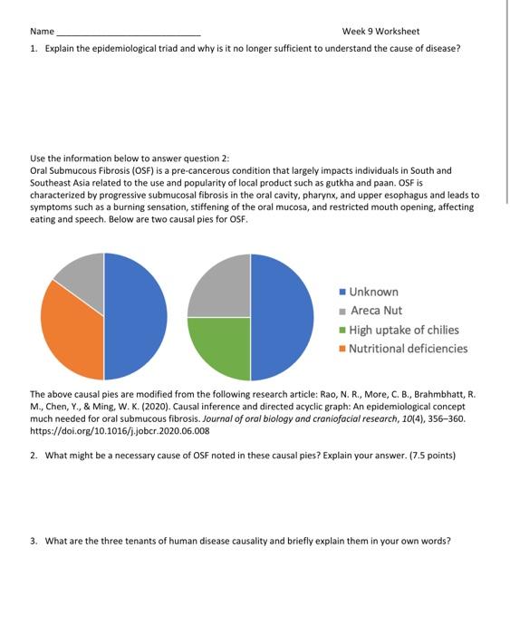 Solved Name Week 9 Worksheet 1. Explain the epidemiological | Chegg.com