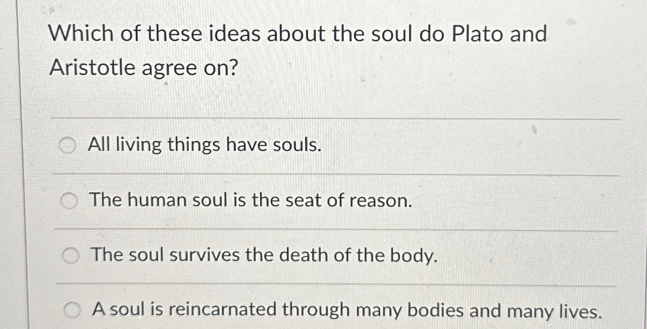 Solved Which of these ideas about the soul do Plato and | Chegg.com