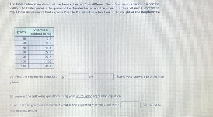 Solved The table below show data that has been cotlected | Chegg.com
